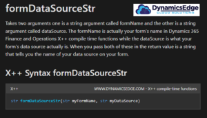 formDataSourceStr X++ Fundamentals April 2025 - Dynamics Edge